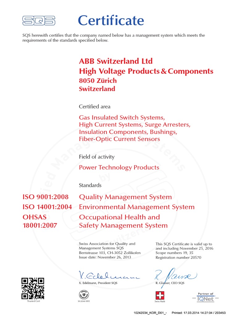 ABB Switzerland Management System Certification | PDF | Business ...