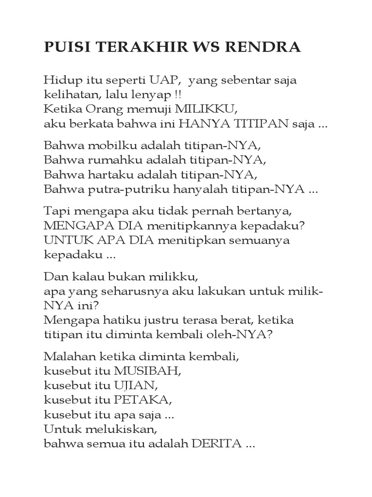 Puisi Terakhir Ws Rendra | PDF
