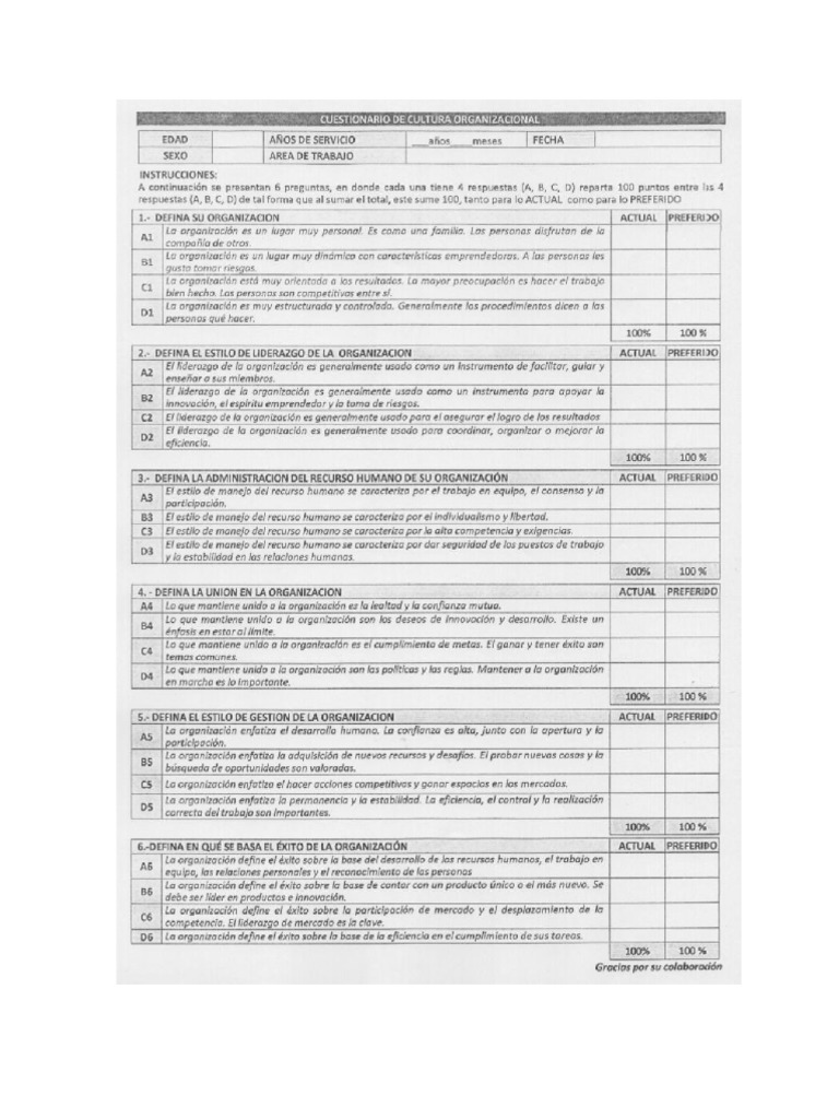 Cuestionario Ocai | PDF