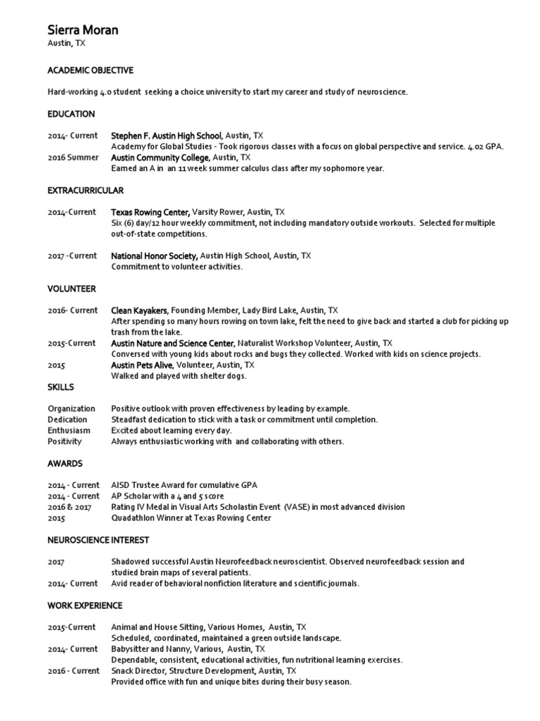 Neuroscience Student Resume Austin TX | PDF | Self-Improvement