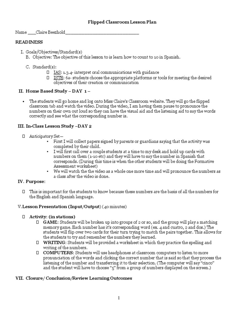 Edu 200 Flipped Classroom Lesson Plan Template | PDF | Educational ...