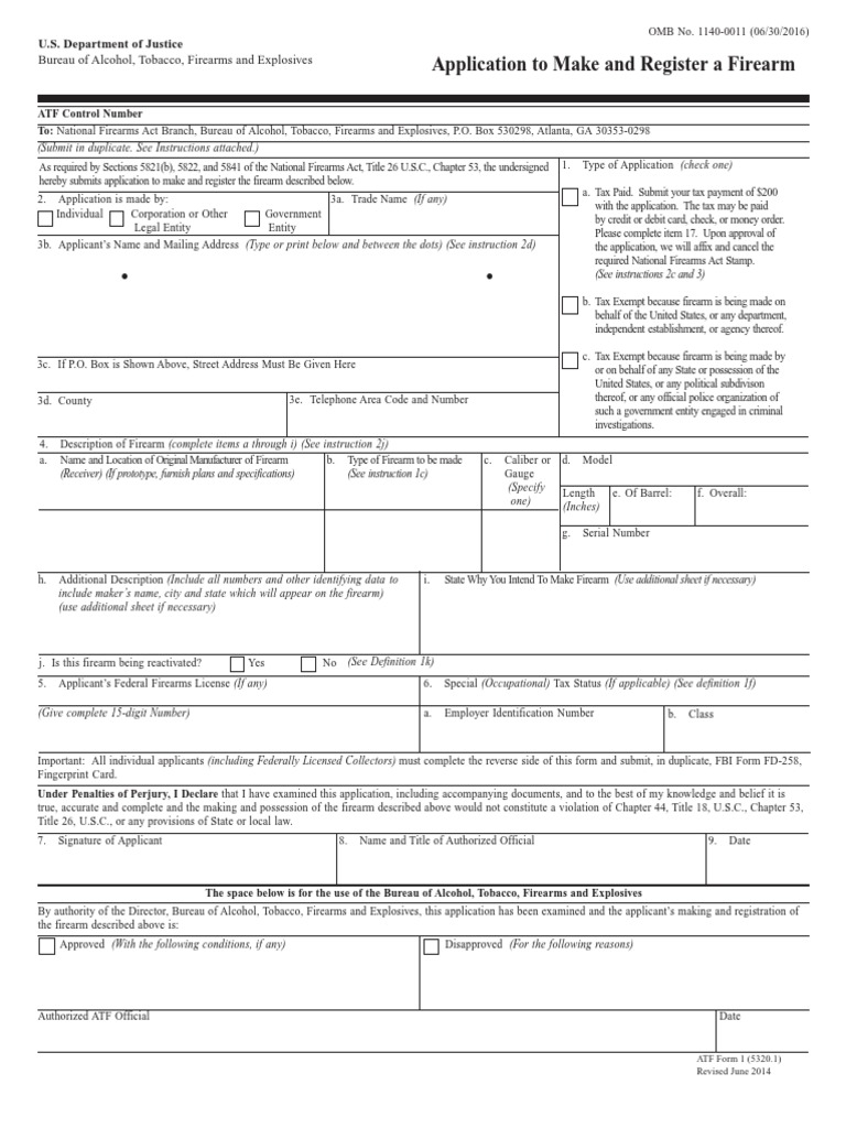 ATF Form 1: Firearm Registration Application | PDF | Bureau Of Alcohol ...