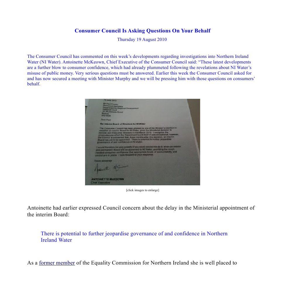 Northern Ireland Water and The Consumer Council | PDF