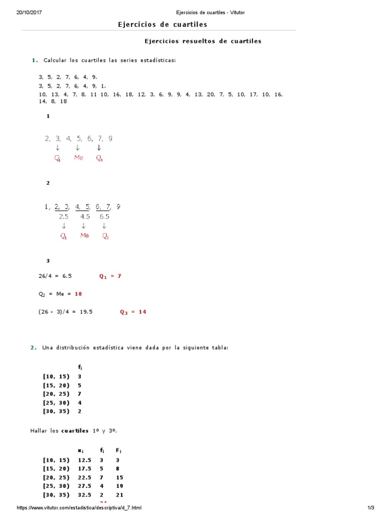 Ejercicios de CUARTILES - Vitutor.pdf | Cuantil | Estadísticas descriptivas