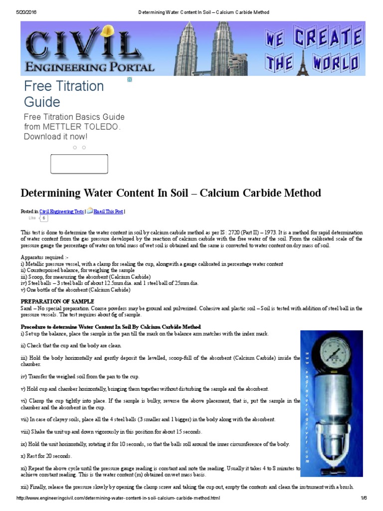 Determining Water Content in Soil – Calcium Carbide Method | Soil ...