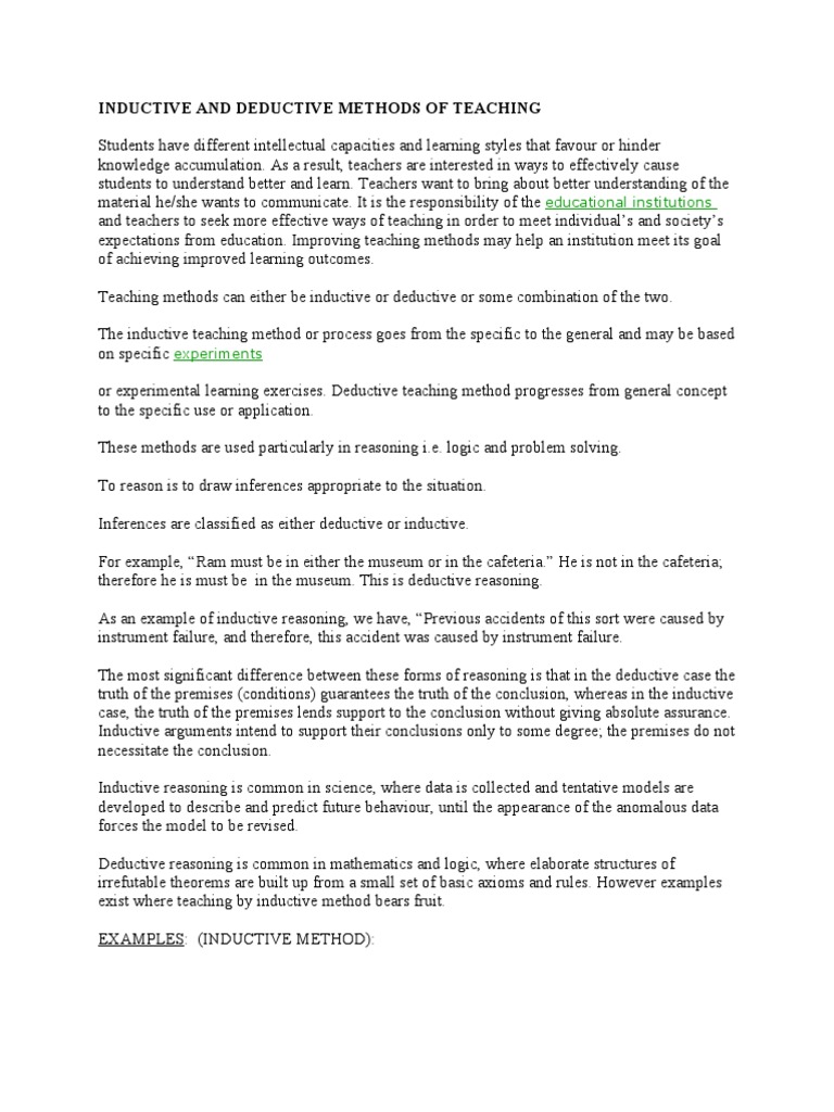 Inductive and Deductive Methods of Teaching | PDF | Argument ...