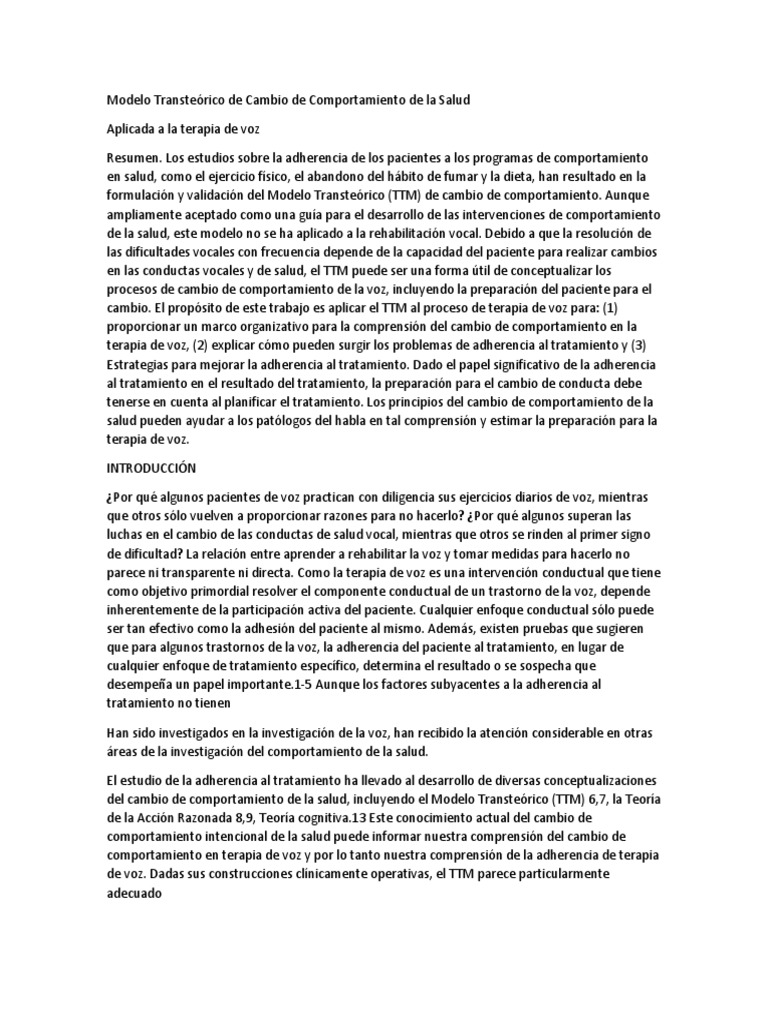 Modelo Transteórico de Cambio de Comportamiento de La Salud | PDF ...