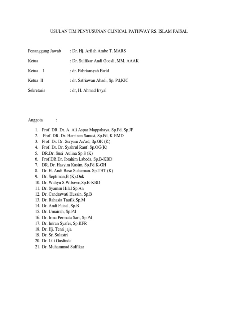 Usulan Tim Penyusunan Clinical Pathway RS | PDF