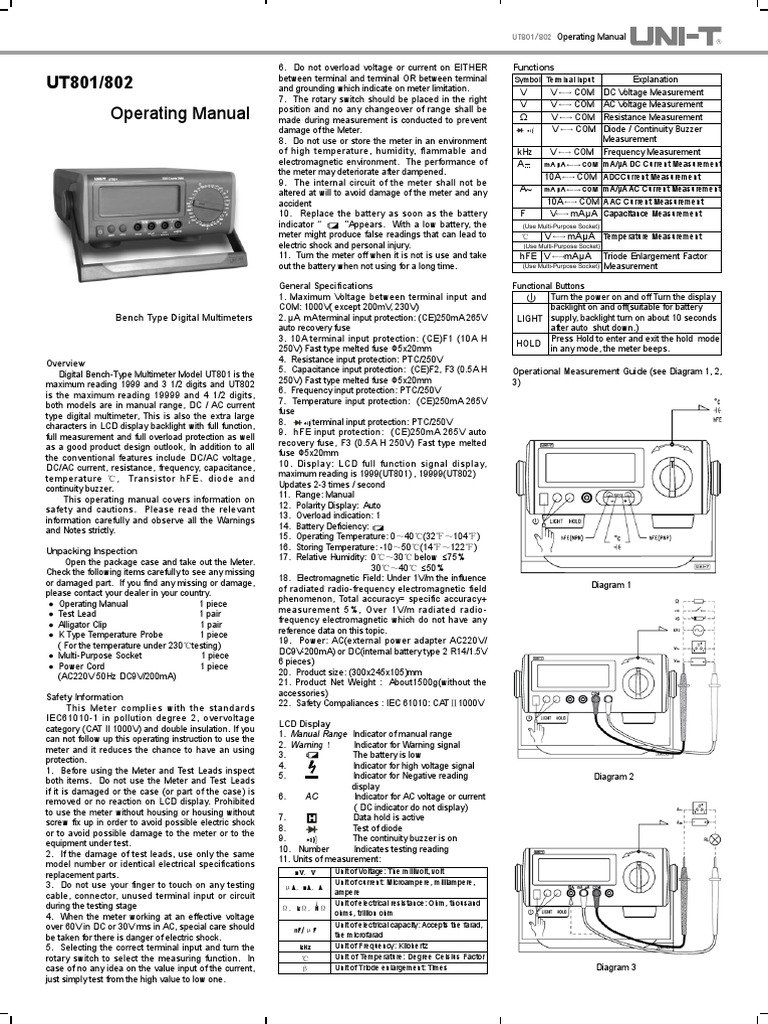 Operating Manual: Bench Type Digital Multimeters | PDF | Capacitor ...