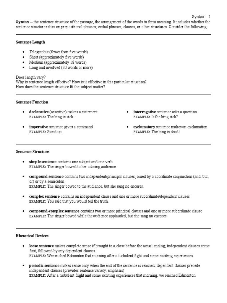 Syntax - Handout | PDF | Clause | Sentence (Linguistics)