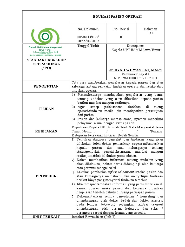Sop Edukasi Pasien Operasi | PDF