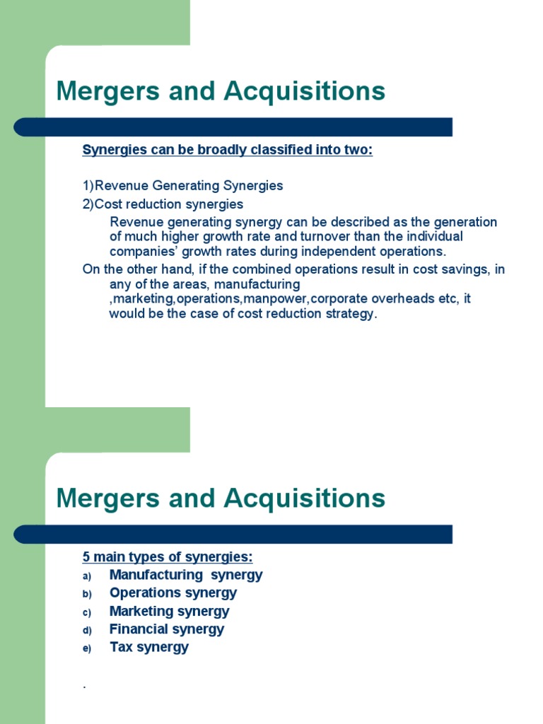 M&A Synergies Explained | PDF | Revenue | Mergers And Acquisitions