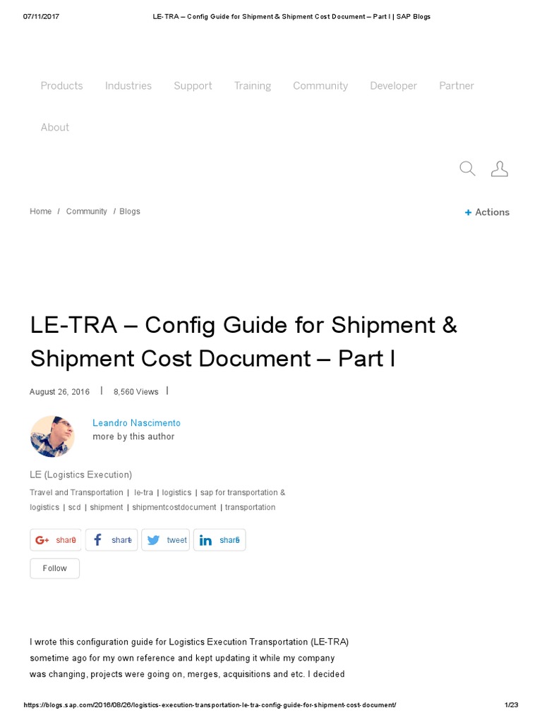 LE-TRA Shipment Cost Config Guide Part I | PDF | Cargo | Logistics