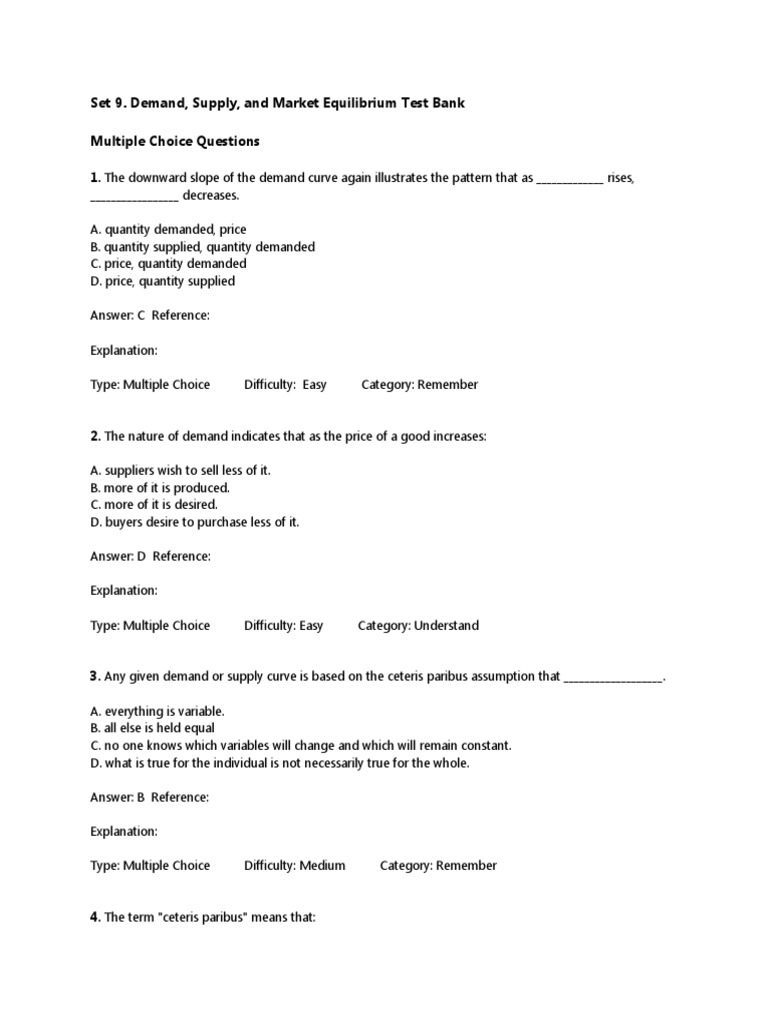 Demand and Supply Concepts Test Bank | PDF | Supply (Economics ...