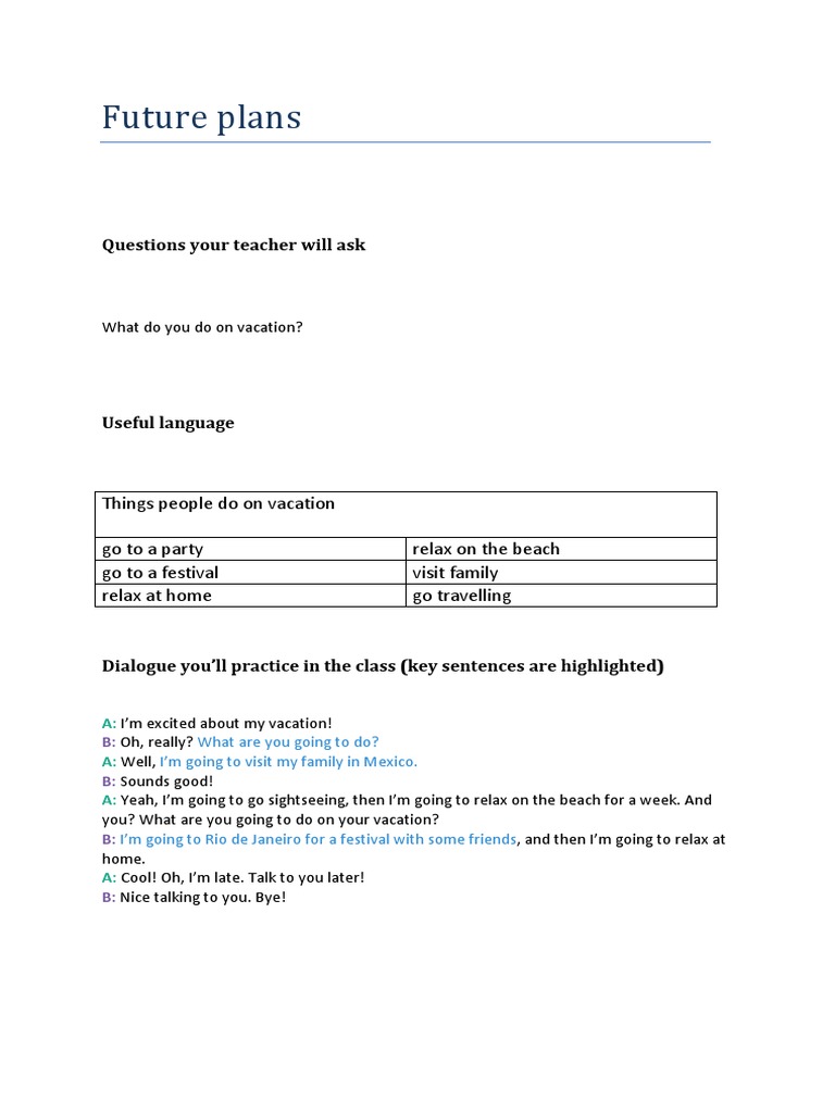 Future Plans: Questions Your Teacher Will Ask | PDF