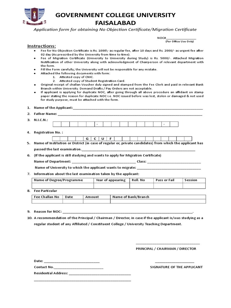 Noc Form | PDF | Fee | Government