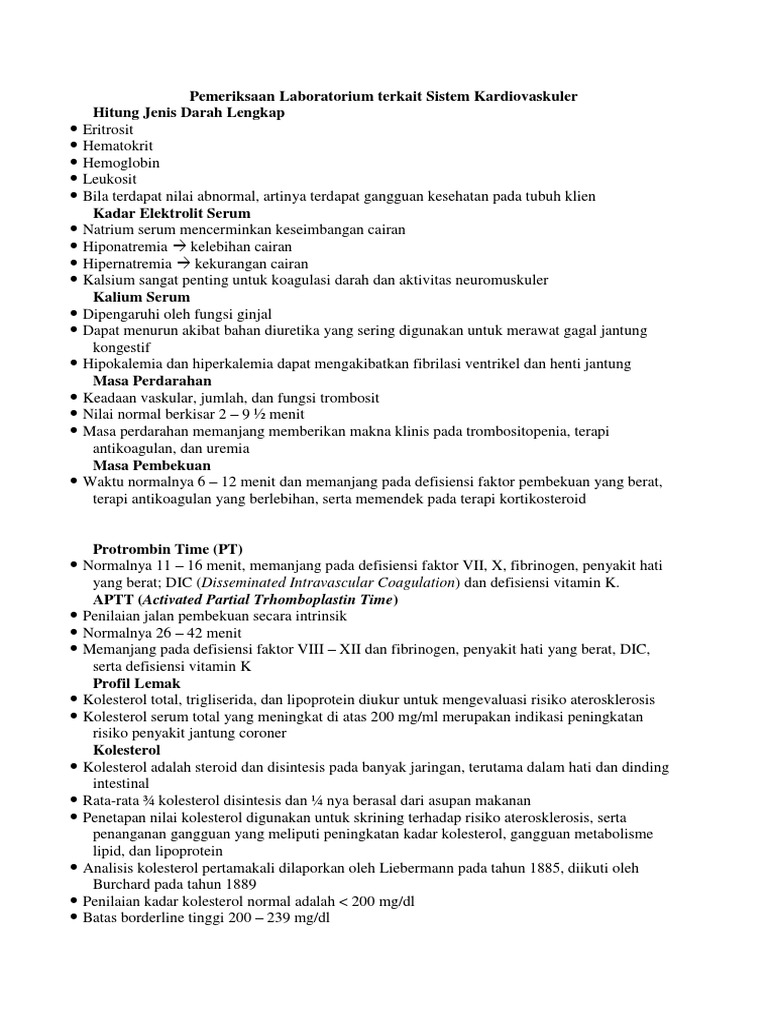 Pemeriksaan Laboratorium Terkait Sistem Kardiovaskuler | PDF ...