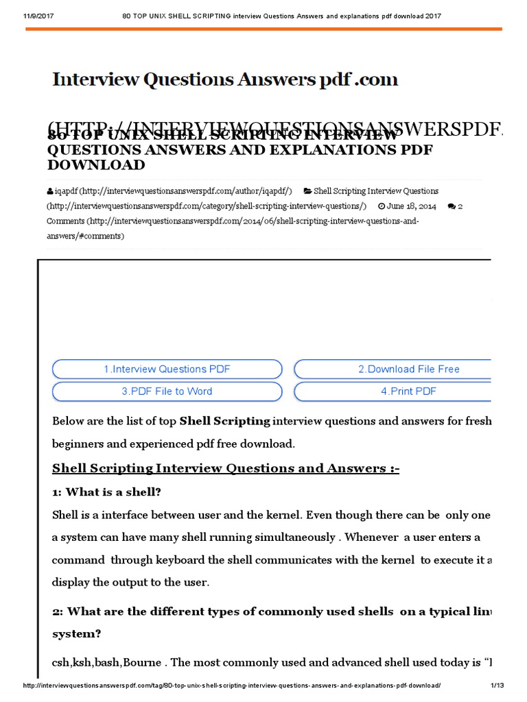 80 TOP UNIX SHELL SCRIPTING Interview Questions Answers and Explanations PDF Download 2017 | PDF ...