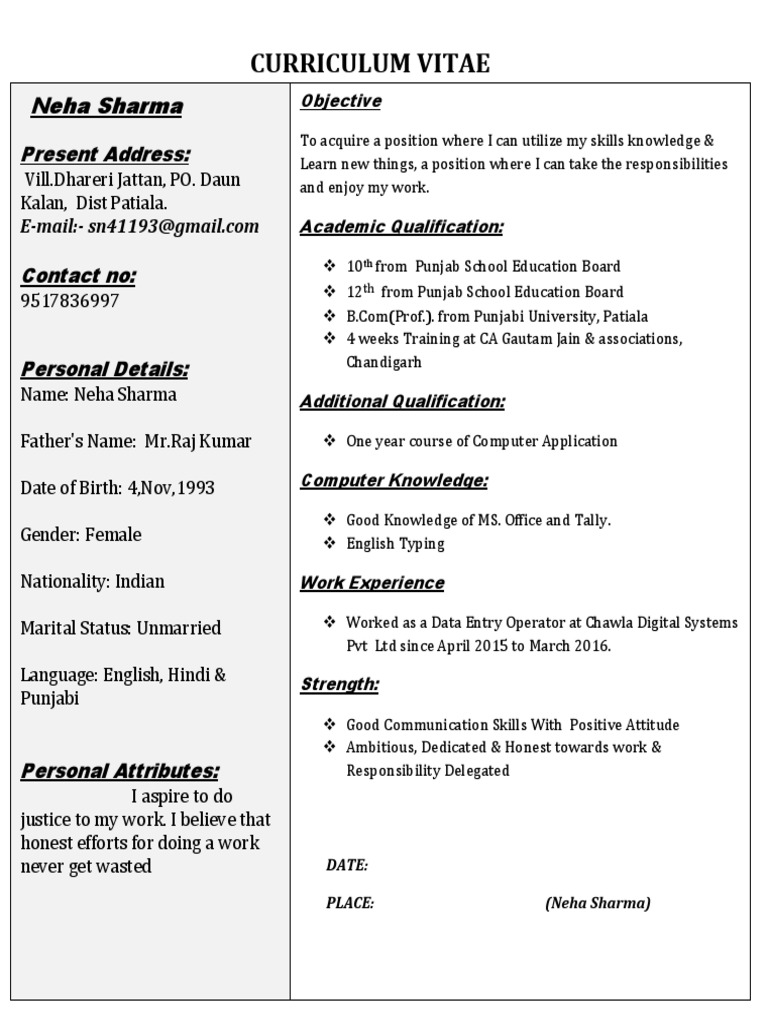 Curriculum Vitae: Neha Sharma | PDF | Career & Growth