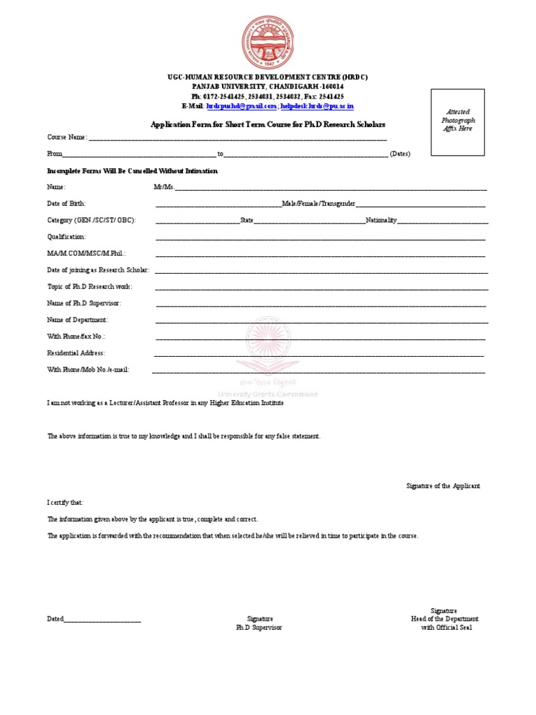 Application for Ph.D Course Participation | PDF | Doctor Of Philosophy ...