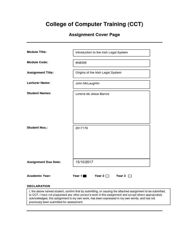 College of Computer Training (CCT) : Assignment Cover Page | Download ...