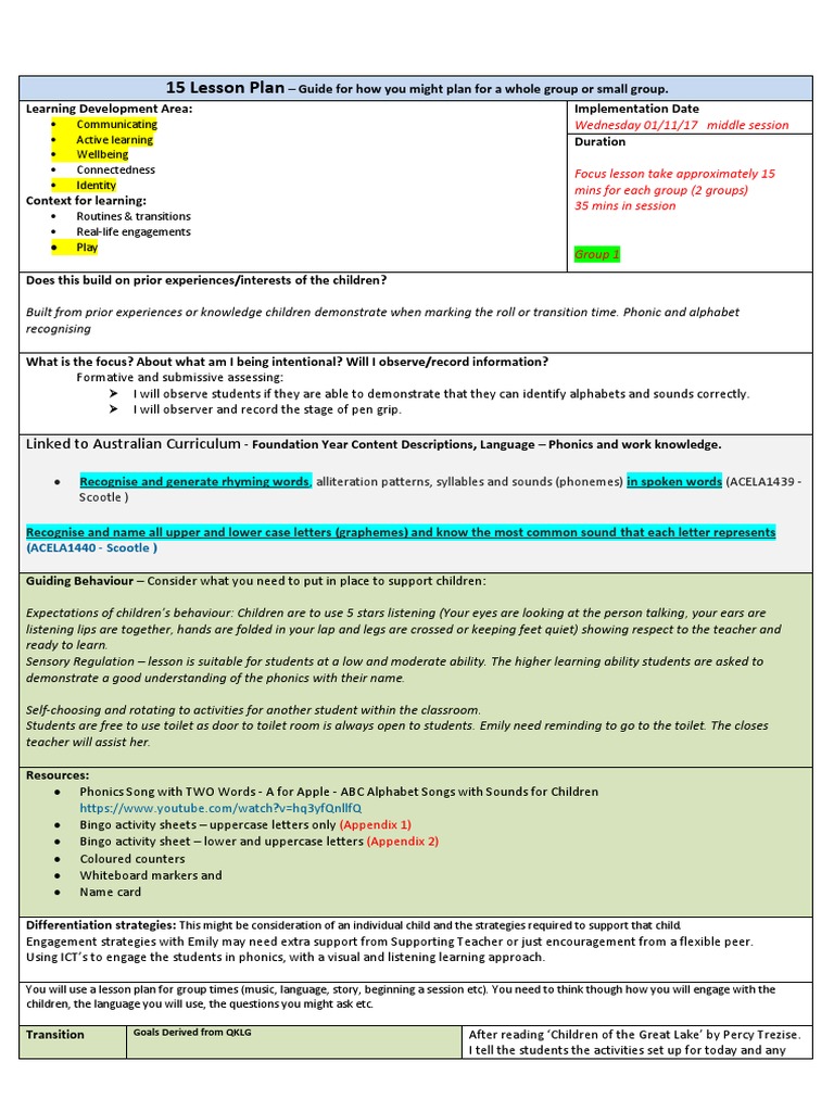 15-Minute Phonics Lesson Plan Guide | PDF | Phonics | Lesson Plan