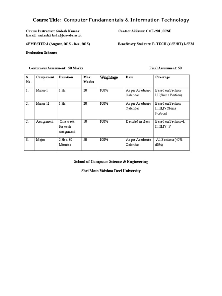 Course Title:: Computer Fundamentals & Information Technology | PDF ...