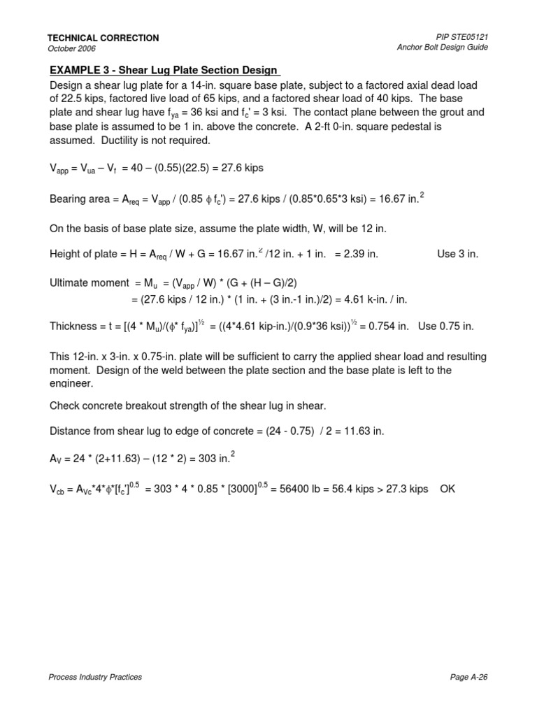 Shear Lug Plate Design Example | PDF