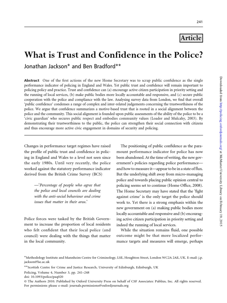 Policing Volume 4 Issue 3 2010 (Doi 10.1093/police/paq020) Jackson, J ...