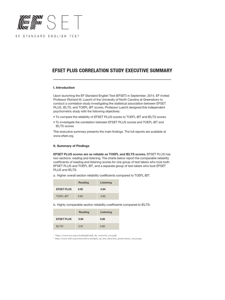 EFSET Correlation Summary | Download Free PDF | International English ...