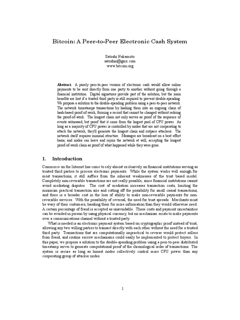 BitCoin White Paper | PDF | Public Key Cryptography | Financial Transaction