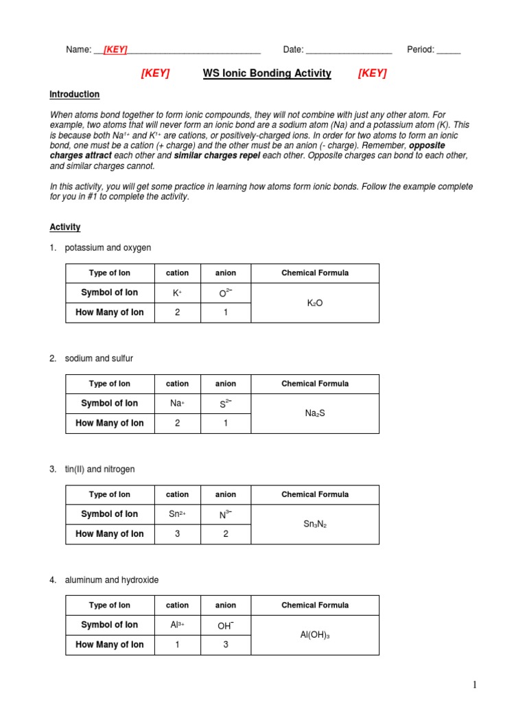 Chemistry Ionic Bonding Worksheet Answer Key Ionic Bonds Gizmo | PDF