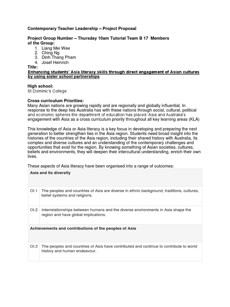 Project Proposal - Increasing Asia Literacy Through Whole School Action ...