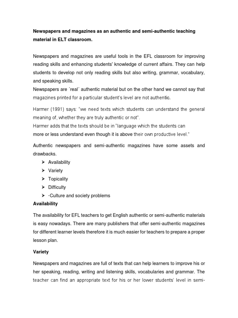Using newspapers and magazines to develop language skills | PDF ...