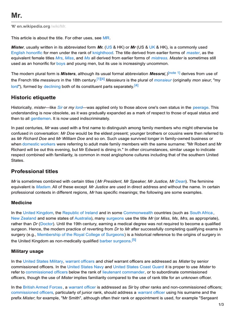 Historic Etiquette: Master Mrs Miss Ms Mistress | PDF | Mrs. | Honorifics