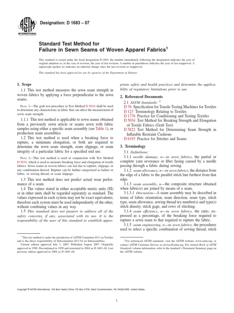 Astm d1683 PDF | PDF | Sewing | Seam (Sewing)