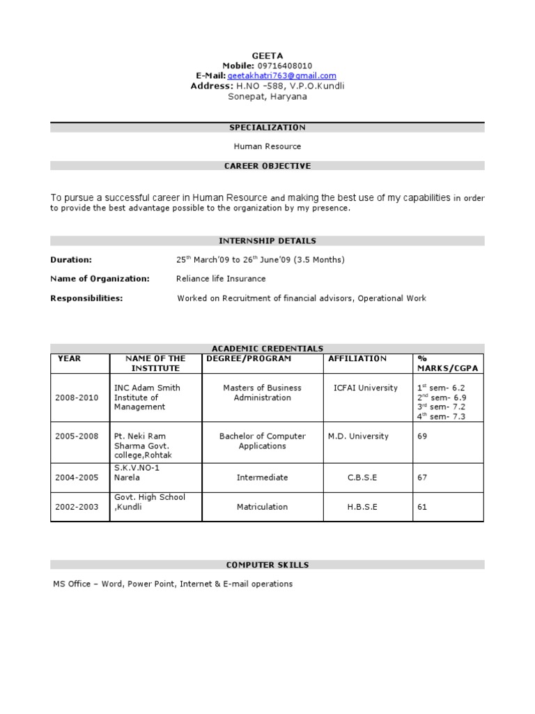 Geeta Khatri - CV | PDF | Academia | Educational Stages