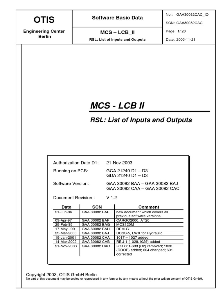 OTIS LCB II Basic Parameter PDF | PDF | Computer Hardware | Input/Output