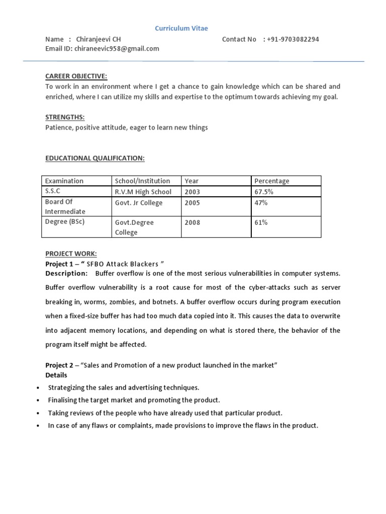Career Objective:: Curriculum Vitae | PDF | Computing | Computing And Information Technology