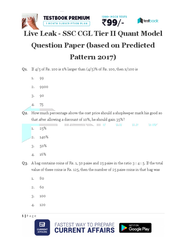SSC CGL Tier II Quant Model Question Paper | PDF | Triangle ...