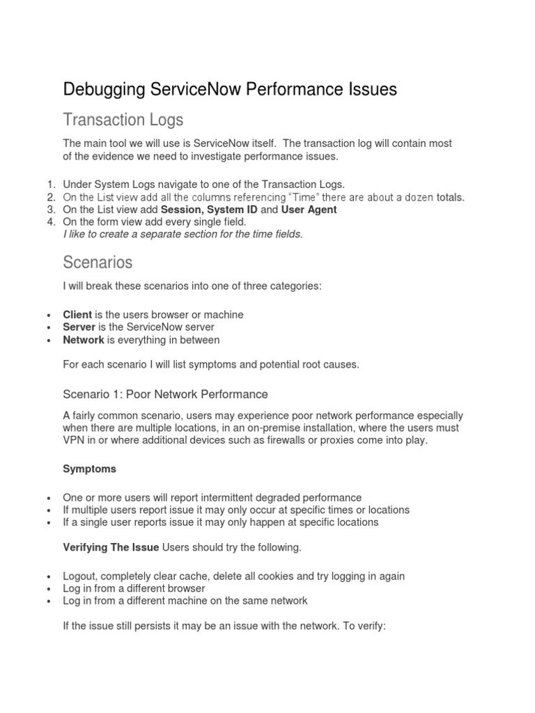 ServiceNow Performance Debugging with Transaction Logs | PDF | Proxy Server | Internet Explorer
