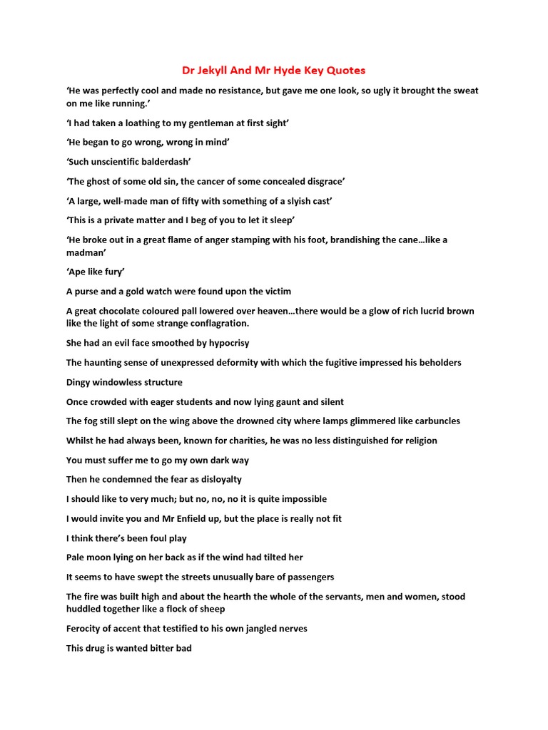 Key Quotes from Dr Jekyll and Mr Hyde | PDF | Dr. Jekyll And Mr. Hyde ...