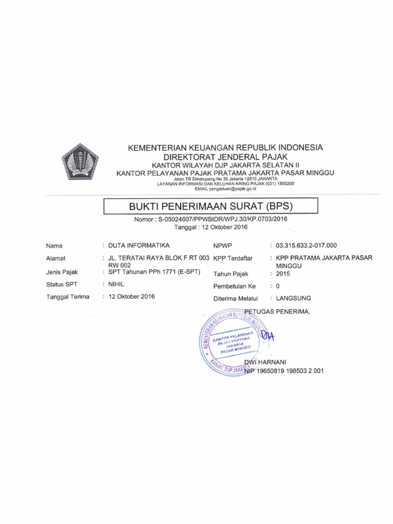 Bukti Penerimaan Surat (BPS) Pajak2015 | PDF