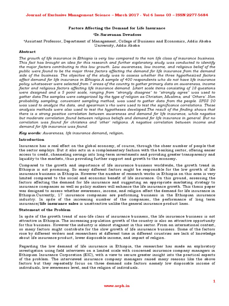 Factors Affecting The Demand For Life Insurance | PDF | Correlation And ...