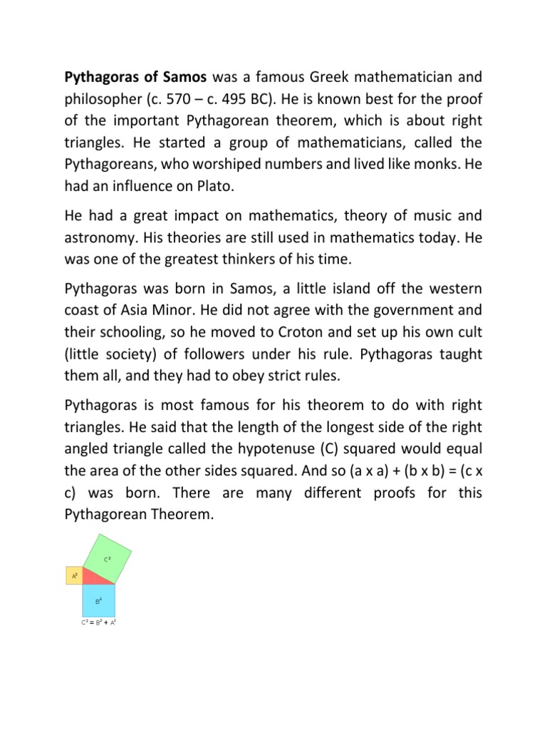 Pythagoras of Samos Was A Famous Greek Mathematician and | PDF