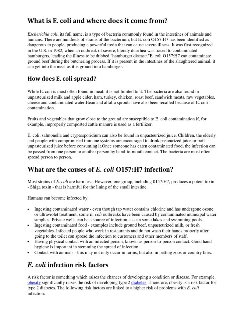 What Is E. Coli and Where Does It Come From? | PDF | Diarrhea ...