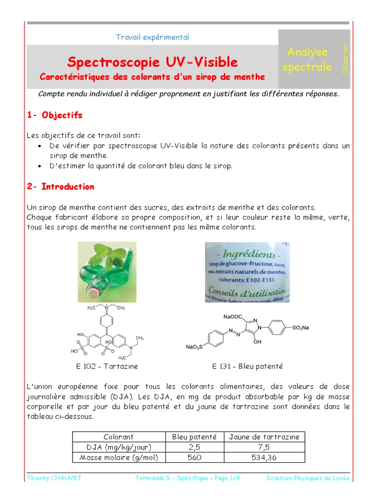 TP - Spectroscopie UV-Visible | PDF | L'absorbance | Concentration molaire
