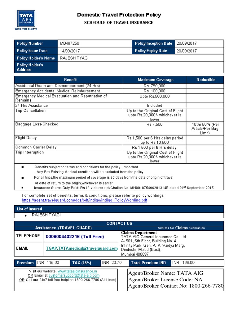 Domestic Travel Protection Policy | PDF | Insurance | Service Industries