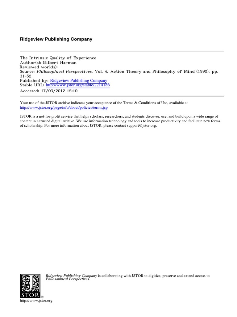 The Intrinsic Quality of Experience - Harman, Gilbert | PDF ...