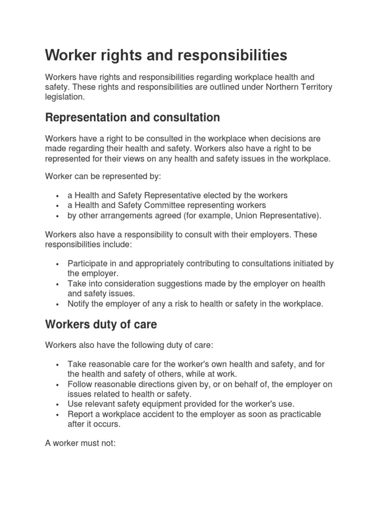 Workplace Rights and Responsibilities | Occupational Safety And Health ...